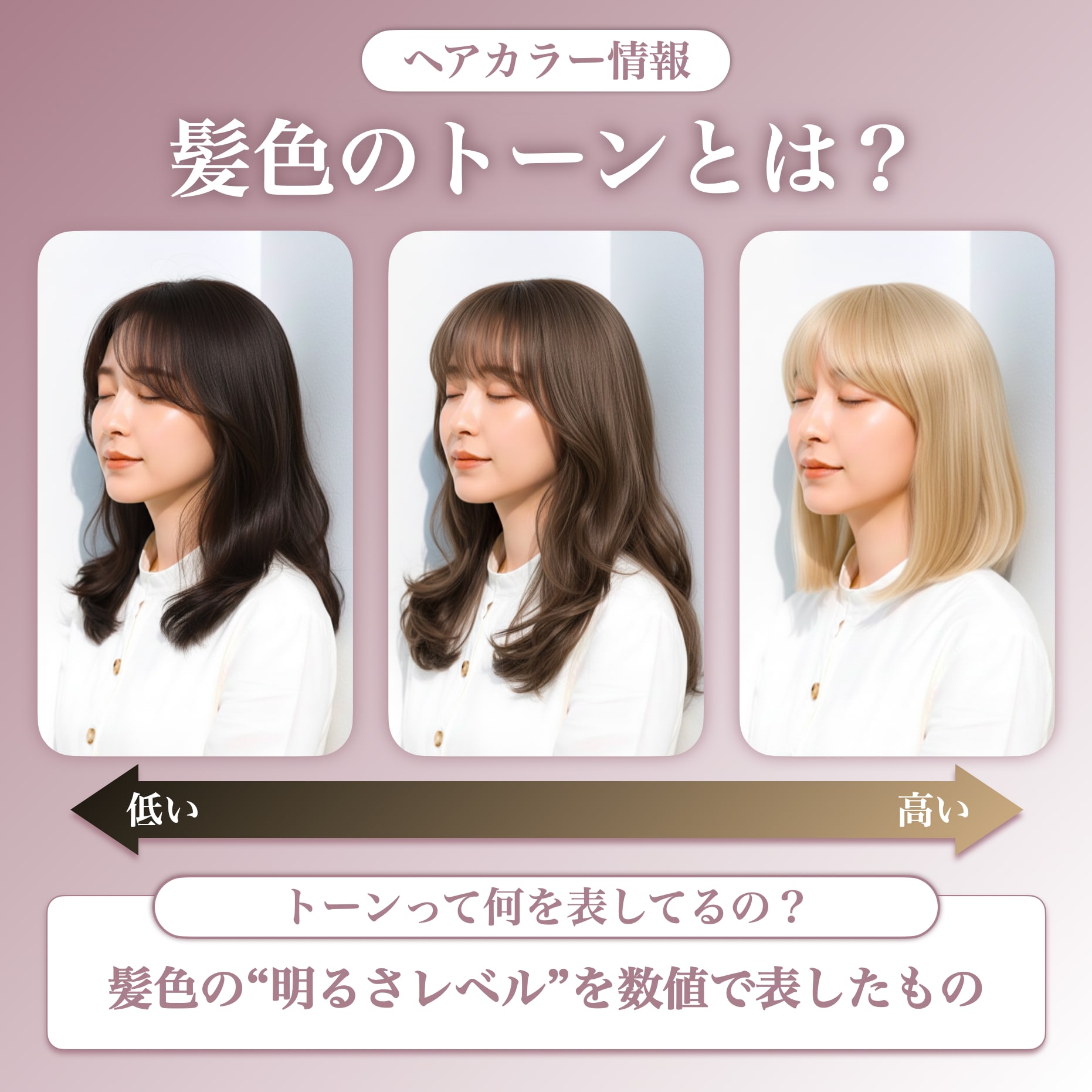 髪色のトーンとは？理想の明るさが見つかるヘアカラー比較ガイド！ | ヘアカラーリング | LICOLO - 髪から自分を好きになる